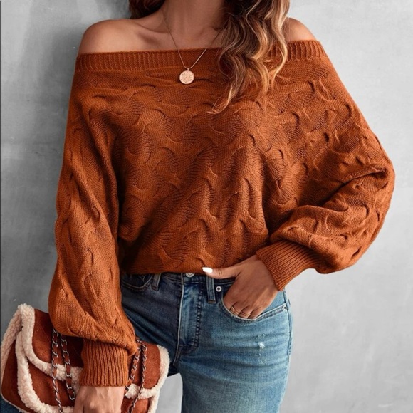 Sweaters | Boho Off Shoulder Cable Knit Sweater | Poshmark